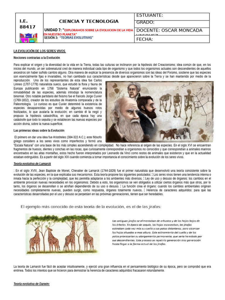 Teorias de La Evolucion | PDF | Evolución | Seleccion natural
