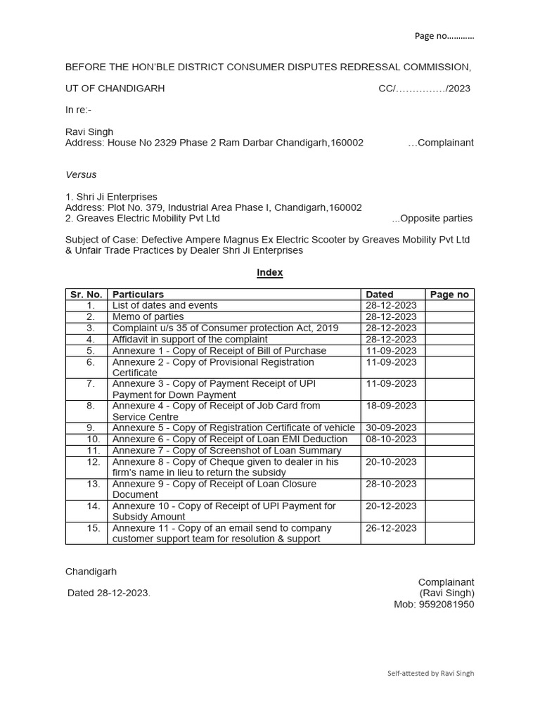 Consumer Complaint Under Consumer Protection Act 2019 | PDF | Receipt ...