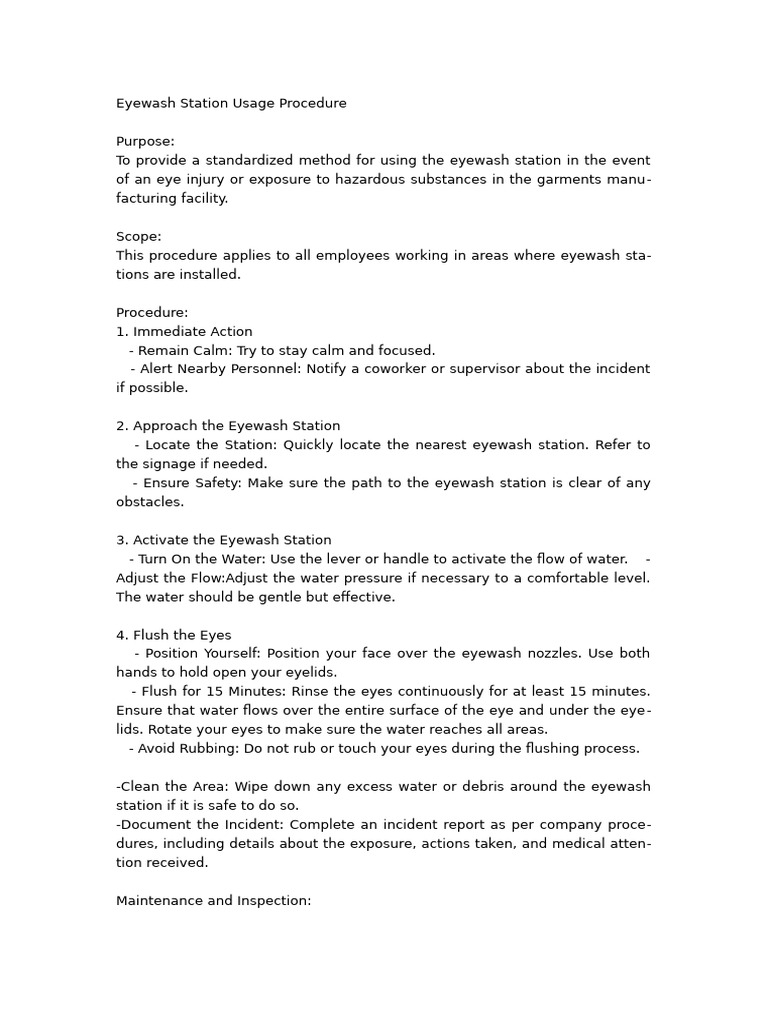 Eyewash Station Usage Guidelines | PDF | Business | Wellness