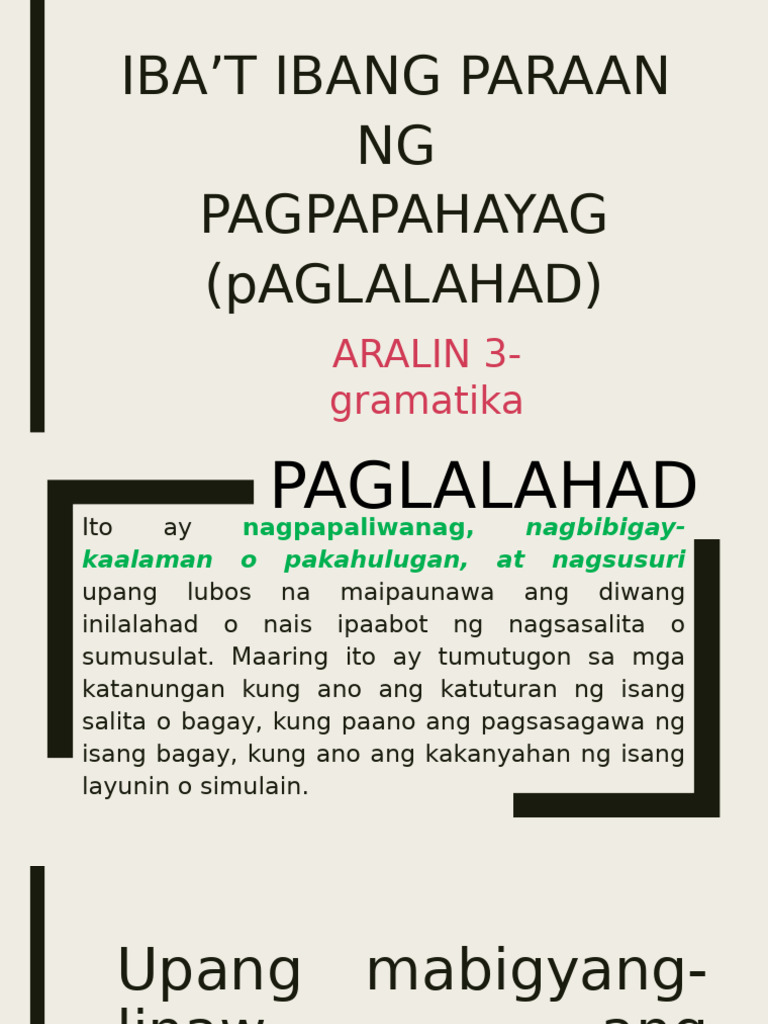 Aralin 3-Gramatika-Iba't Ibang Paraan NG Pagpapahayag (Paglalahad) | PDF