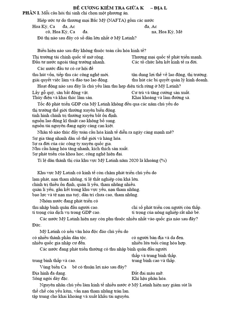 ĐỀ CƯƠNG GK1- ĐỊA K11 | PDF