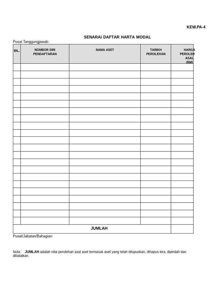 Kew - Pa-4-Senarai Daftar Harta Modal 2013 | PDF