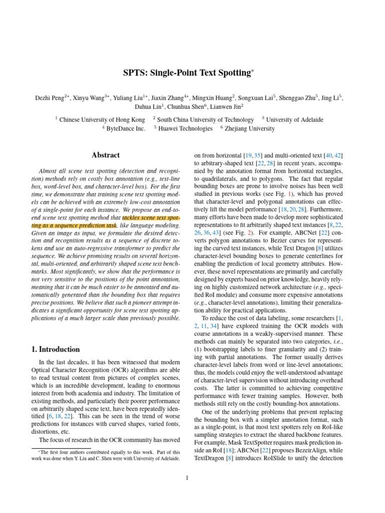 (2022-MM) SPTS Single-Point Text Spotting | PDF