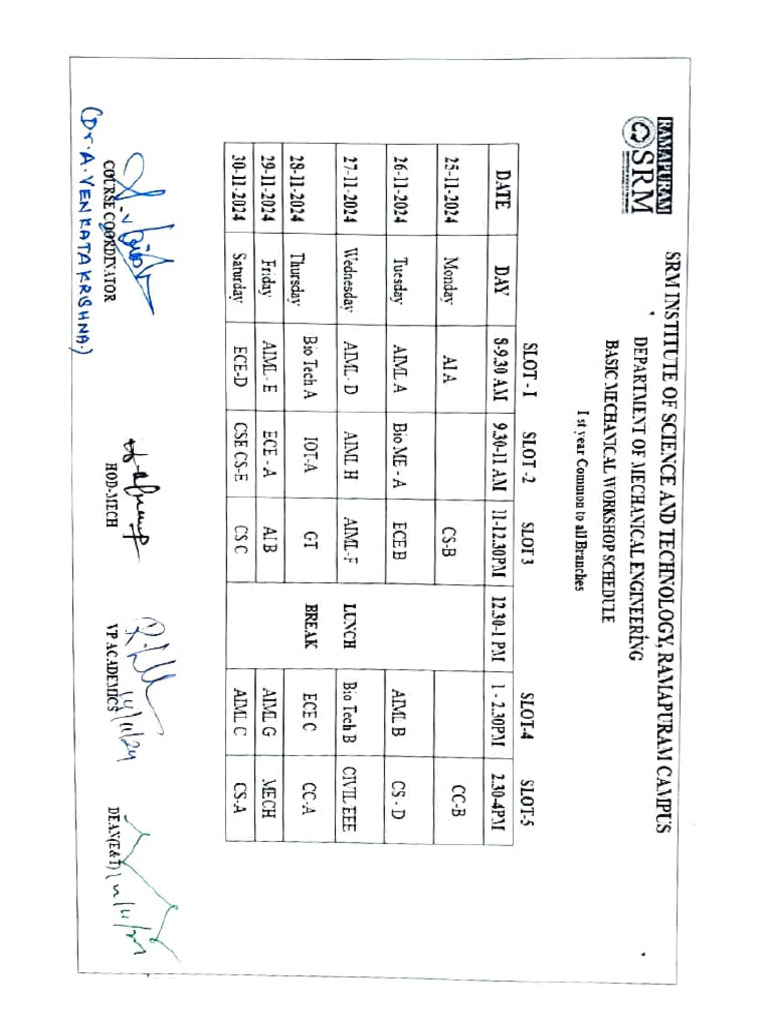Mechanical Workshop Schedule & Examiners Odd Sem (24-25) | PDF