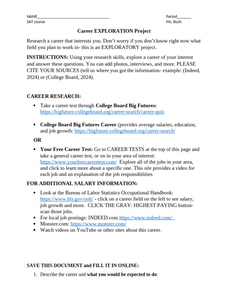 Career Exploration Project Guide | PDF | Architect