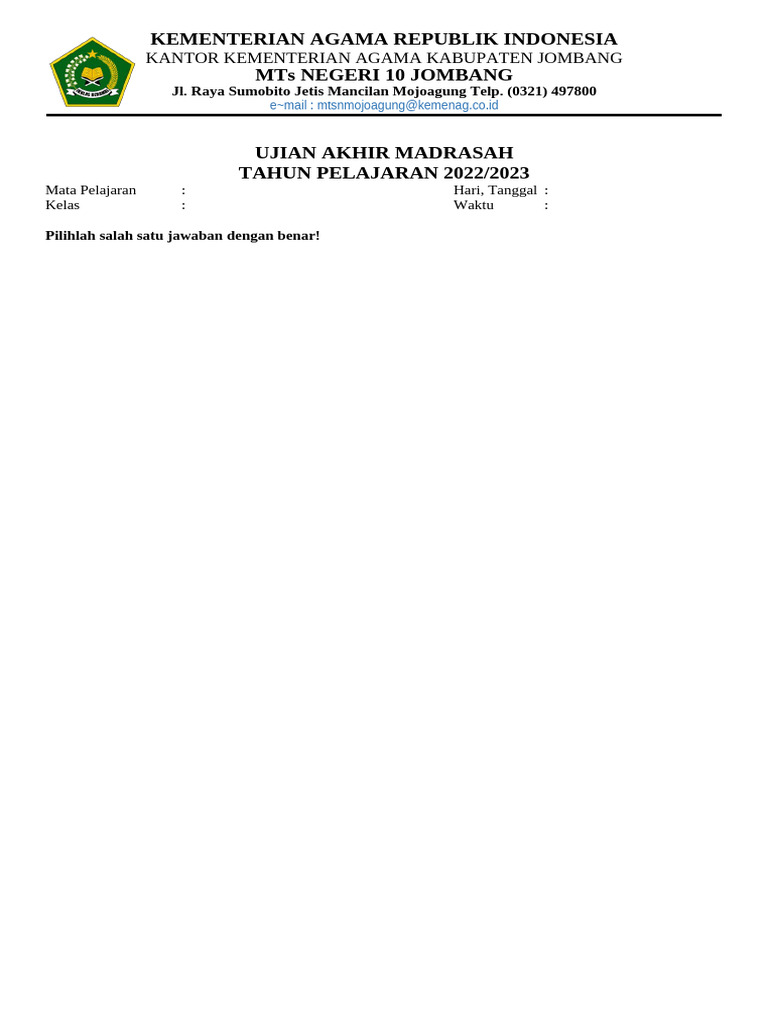 Format Lembar Soal Um | PDF