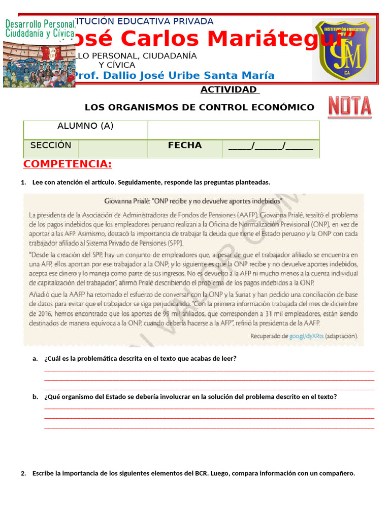 Ficha Los Organismos de Control Económico 07 | PDF | Crecimiento ...