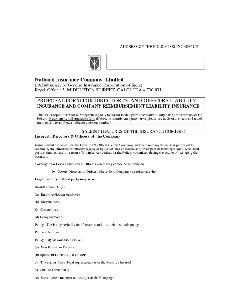 1 Directors and Officers Liability | PDF | Insurance | Securities (Finance)