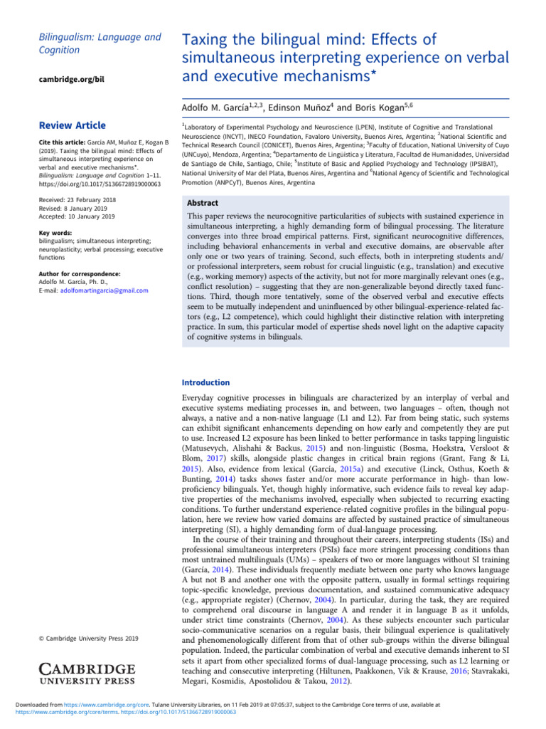 Taxing The Bilingual Mind: Effects of Simultaneous Interpreting ...