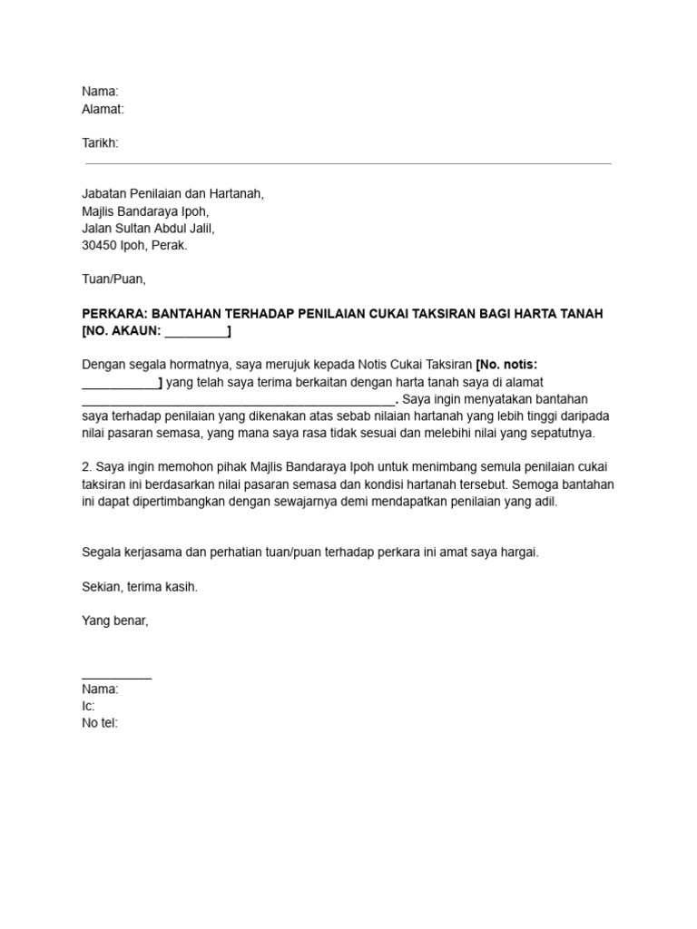 Contoh Surat Bantahan Cukai Taksiran | PDF