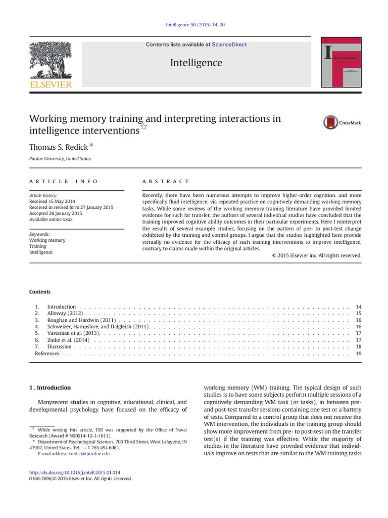 Working Memory Training and Interpreting Interactions in Intelligence Interventions | PDF | Meta ...