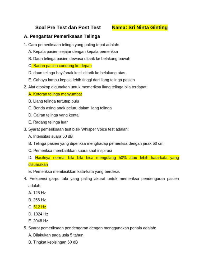 Soal Pre Test Dan Post Test SOPHI Edit-2 | PDF