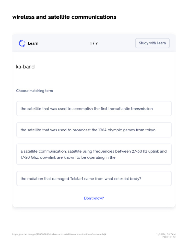 Wireless and Satellite Communications Flashcards - Quizlet | PDF | Communications Satellite | Orbit