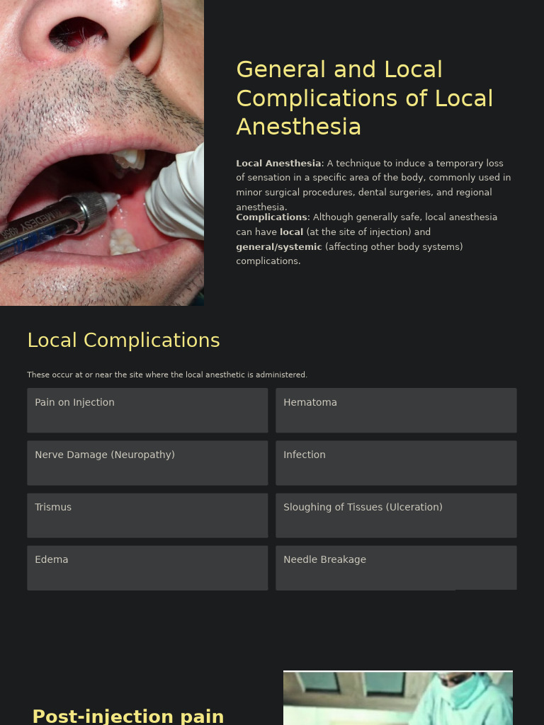 Local Anesthesia Complications Guide | PDF | Injection (Medicine) | Allergy