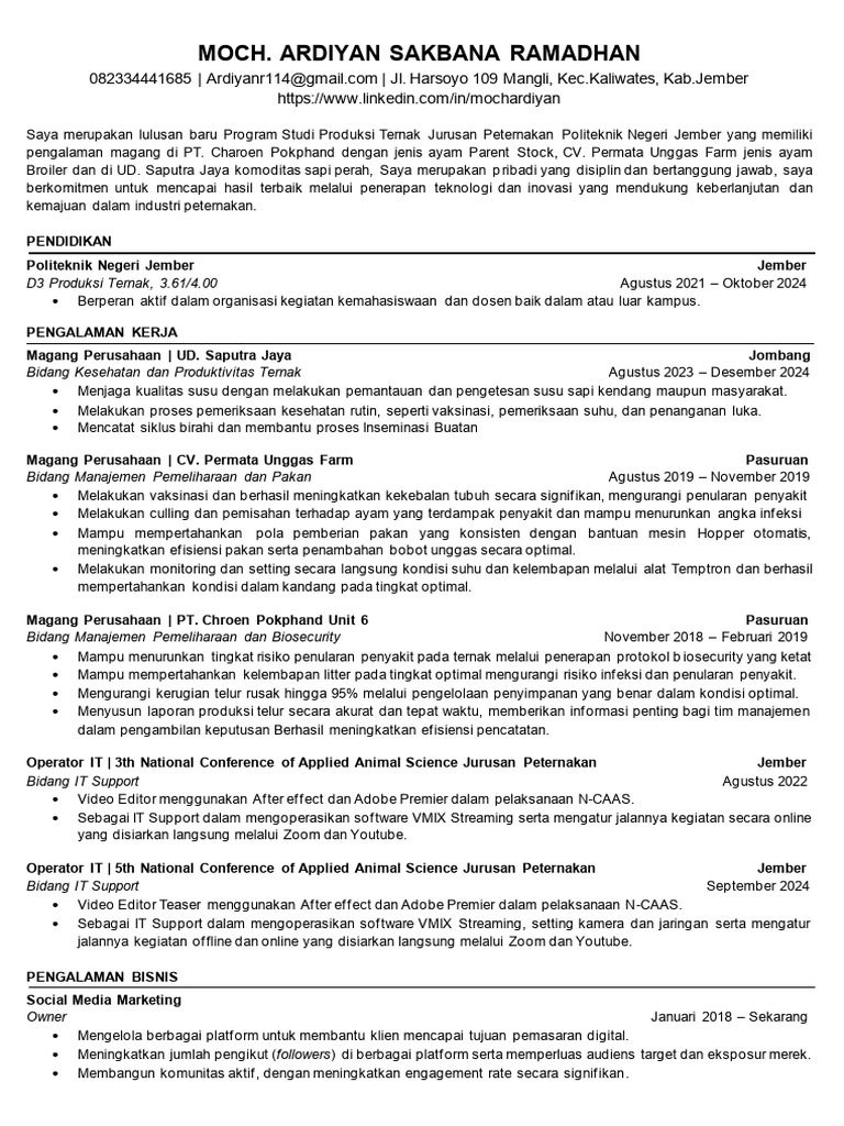 CV Moch. Ardiyan Sakbana Ramadhan | PDF