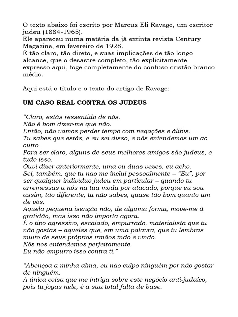 UM CASO REAL CONTRA OS JUDEUS - Marcus Eli Ravage | PDF | Apóstolo ...