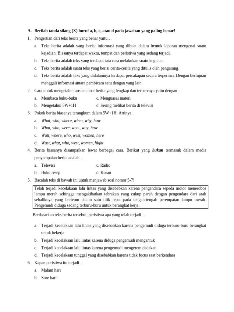 Soal PAT Kls 8 BIndo 2022 | PDF