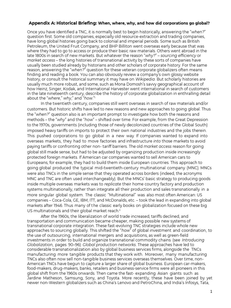 TNC Project - Appendices | PDF | Multinational Corporation | Essays