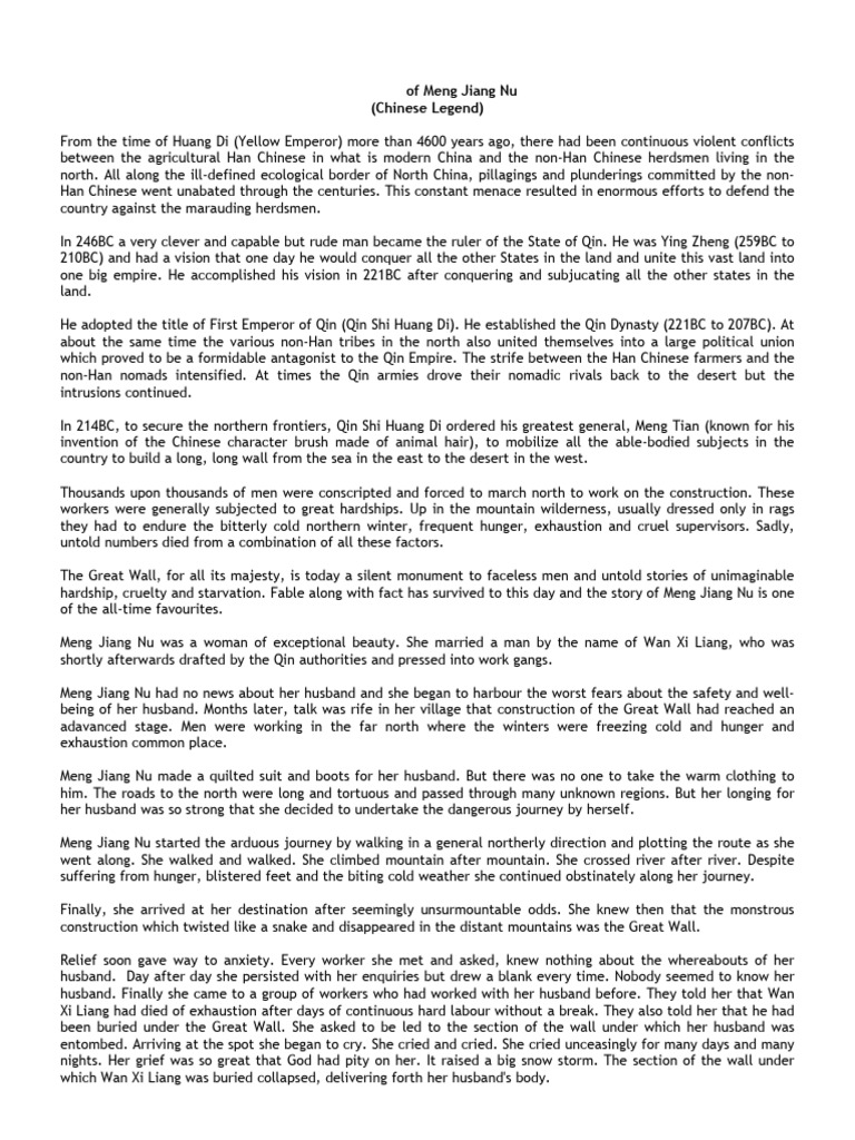 The Tears of Meng Jiang Nu | PDF | Travel | History