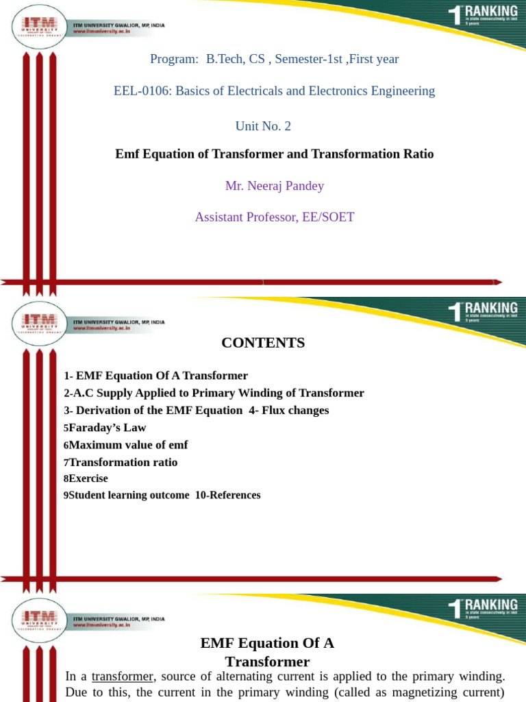 Transformer EMF & Ratio Basics | PDF | Transformer | Electrical Engineering