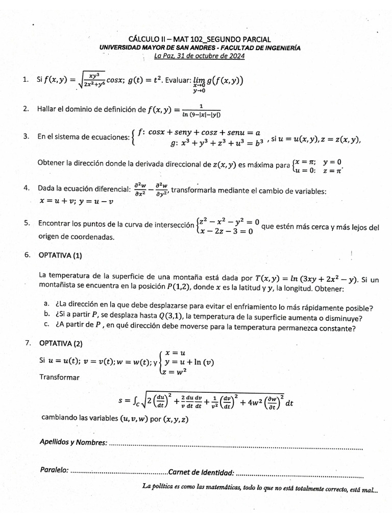 Mat 102 2o Ex. P. Soluciones... | PDF