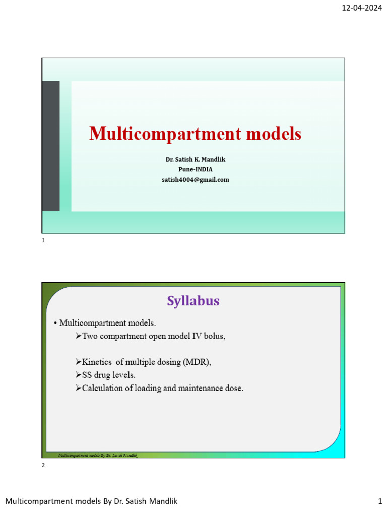 MUlticompartmental Models SK Mandlik | PDF | Pharmacokinetics | Dose ...