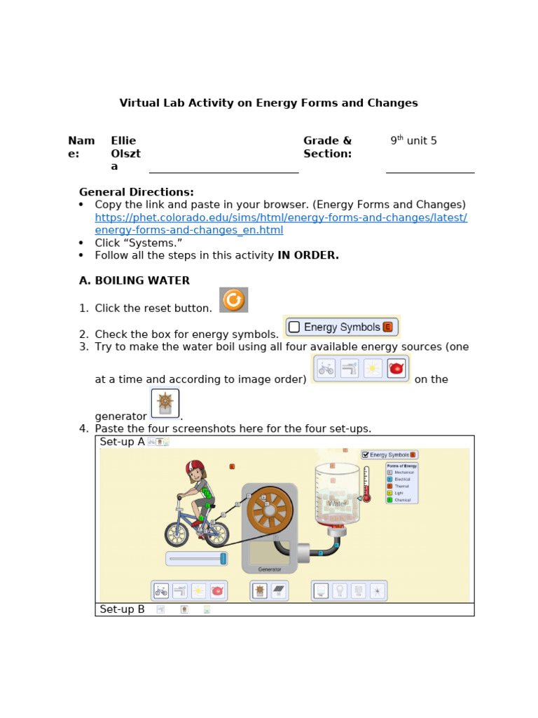 Virtual Lab Activity On Energy Forms and Changes in Systems | PDF ...