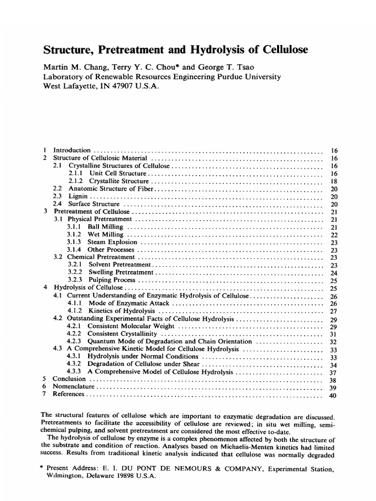 Structure, Pretreatment and Hydrolisis of Cellulose | PDF | Polymers ...
