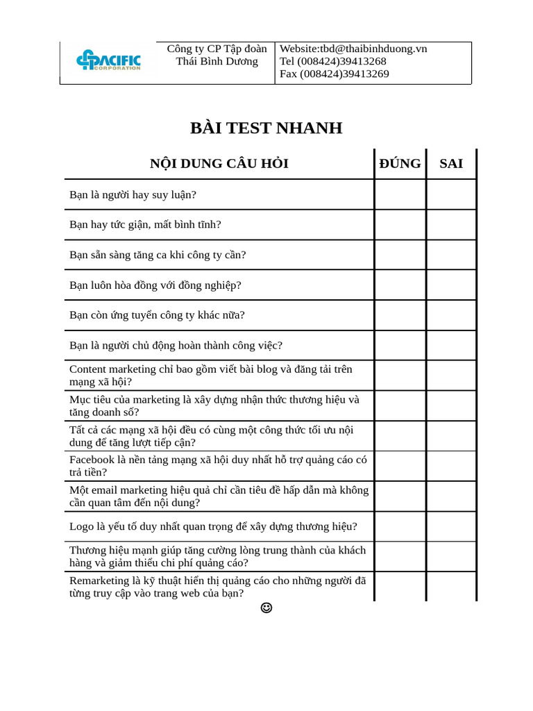 Bài Test Nhanh | PDF