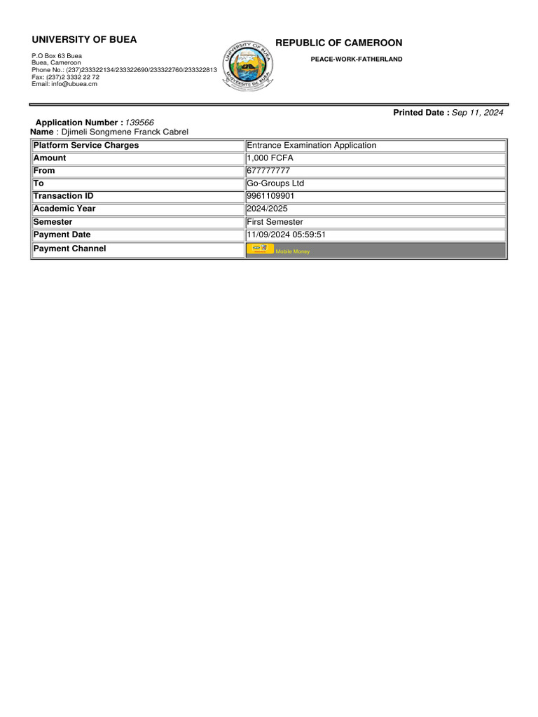 Admission Platform Charge Receipt | PDF