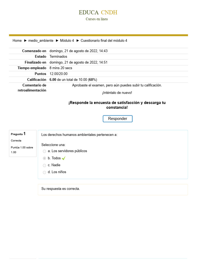 Cuestionario Final Módulo 4 Medio Ambiente | PDF | Jurisdicción | Ecología