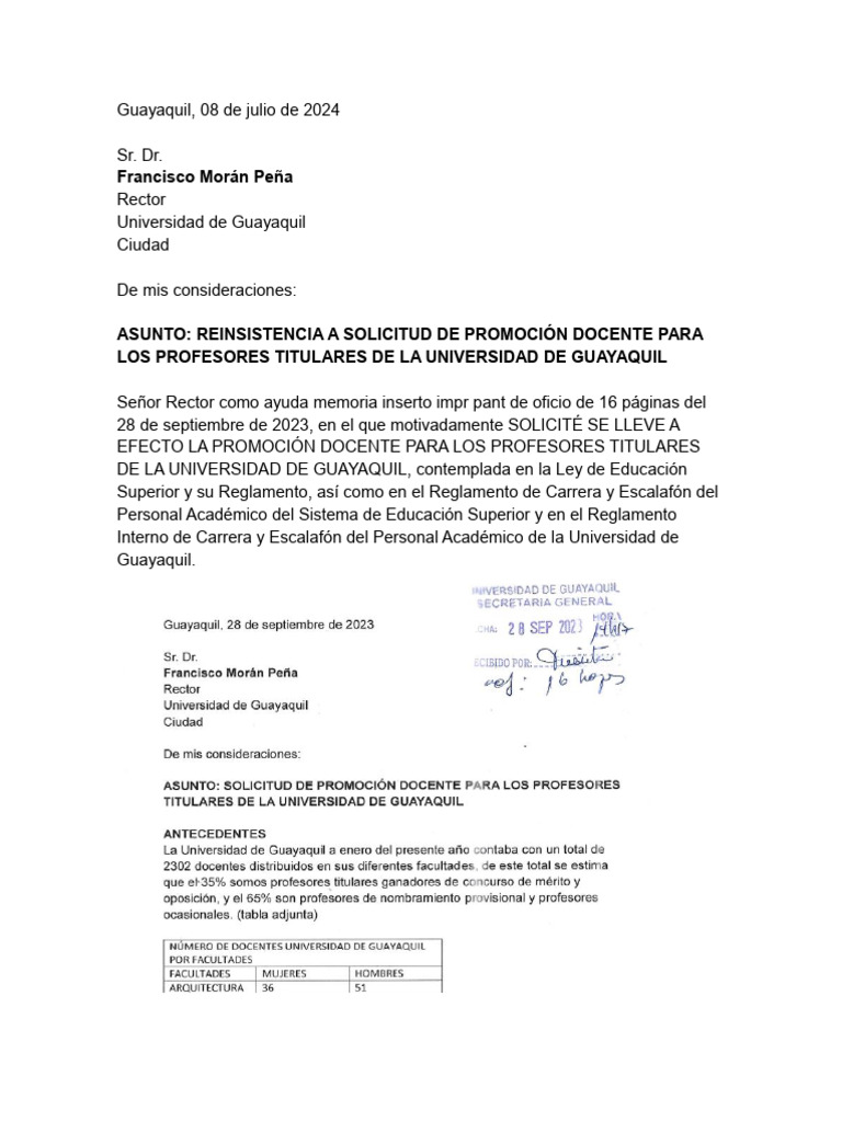 OFICIO SEÑOR RECTOR REINSISTIENDO EN PROMOCIÓN DOCENTE-signed | PDF | Crecimiento personal y ...