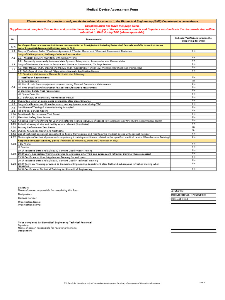 Medical Device Assessment Form (MDAF) - Page 2 | PDF | Medical Device ...