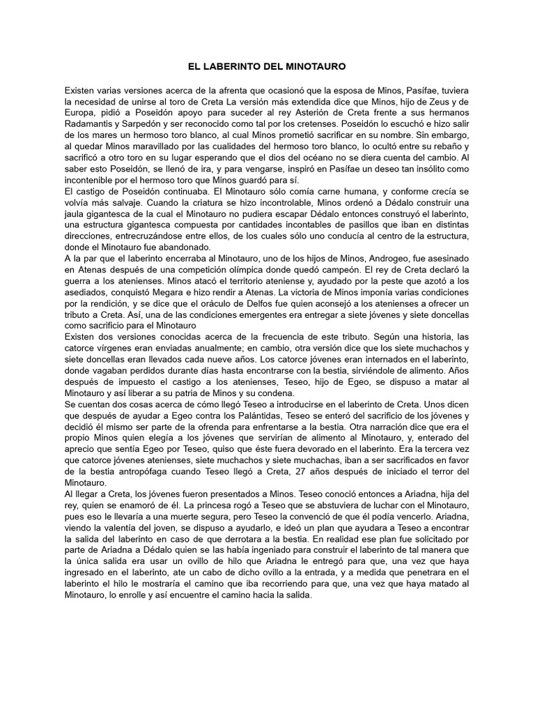 El Laberinto del Minotauro: Mitos y Leyendas | PDF | Minotauro