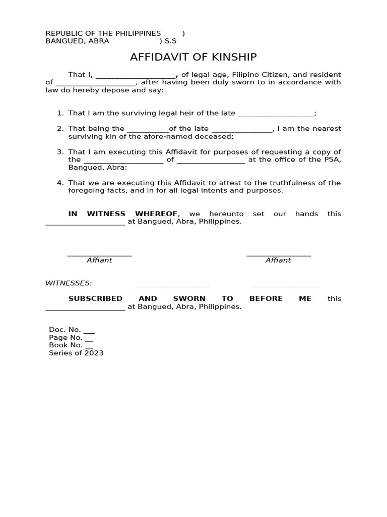 Affidavit of Kinship - Form | PDF | Social Science | Foreign Language ...