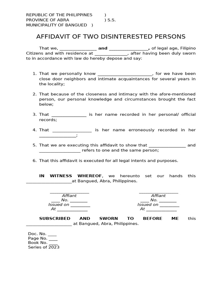 Affidavit - Disinterested - Form | PDF | Social Science | Foreign ...