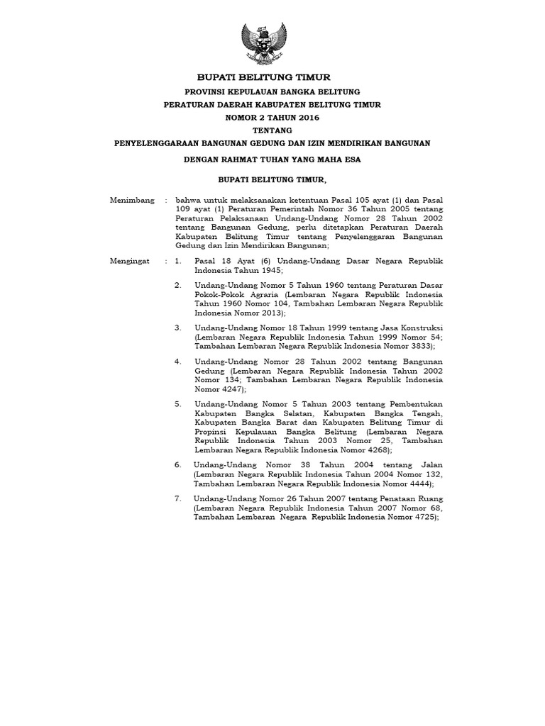 Perda Nomor - 2 Tentang BG Dan IMB | PDF | Hukum