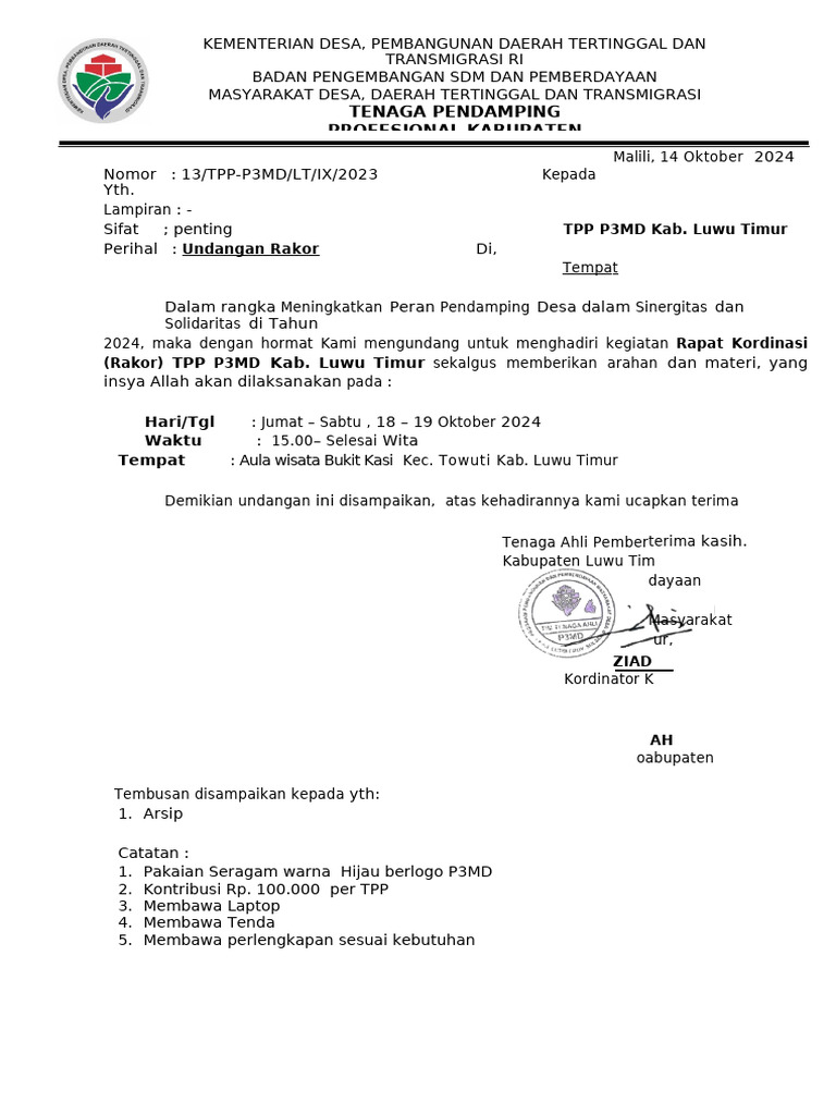 Undangan Rakor TPP Oktober 2024 | PDF