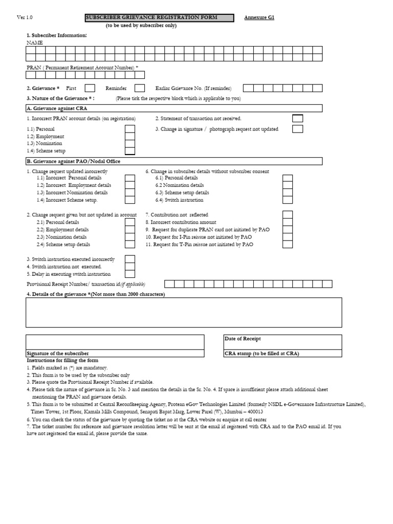 Subscriber Grievance Registration | PDF