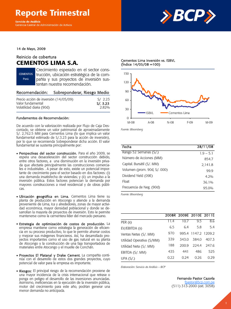 Cementos Lima 14may09 | PDF | Flujo de caja descontado | Perú