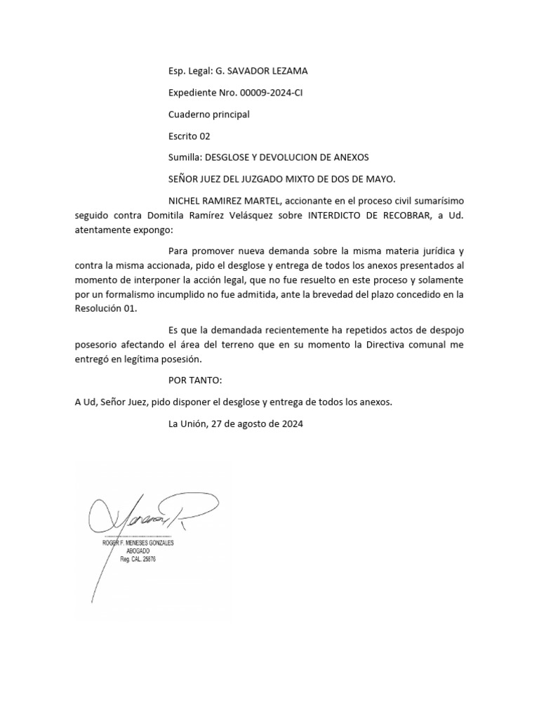 Nichel Solicita Desglose y Entrega de Anexos | PDF