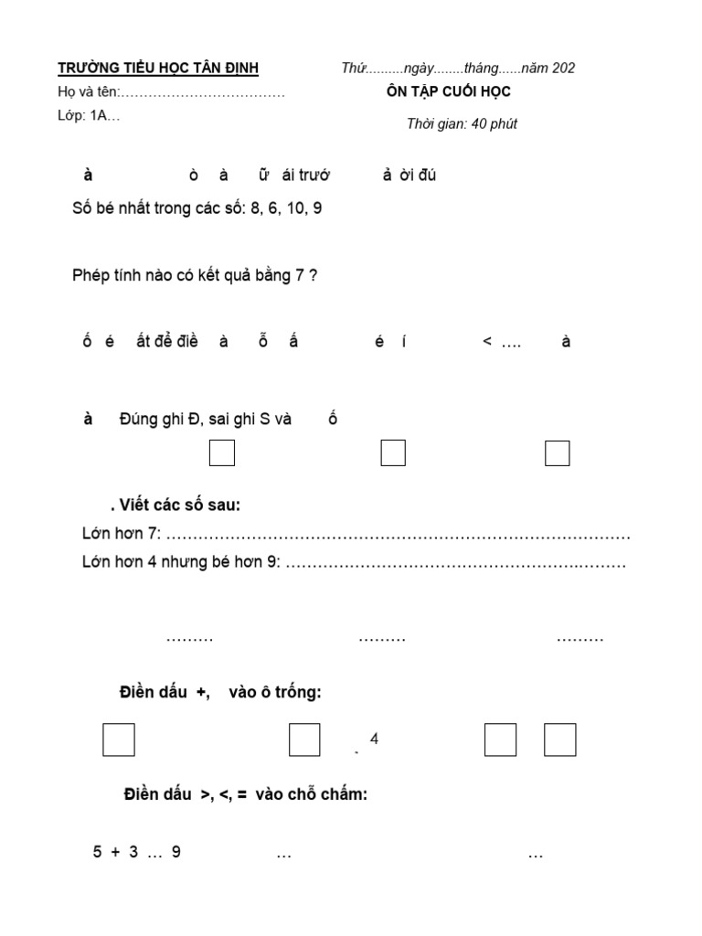 On Tap Toan Cuoi HKI So 2 | PDF