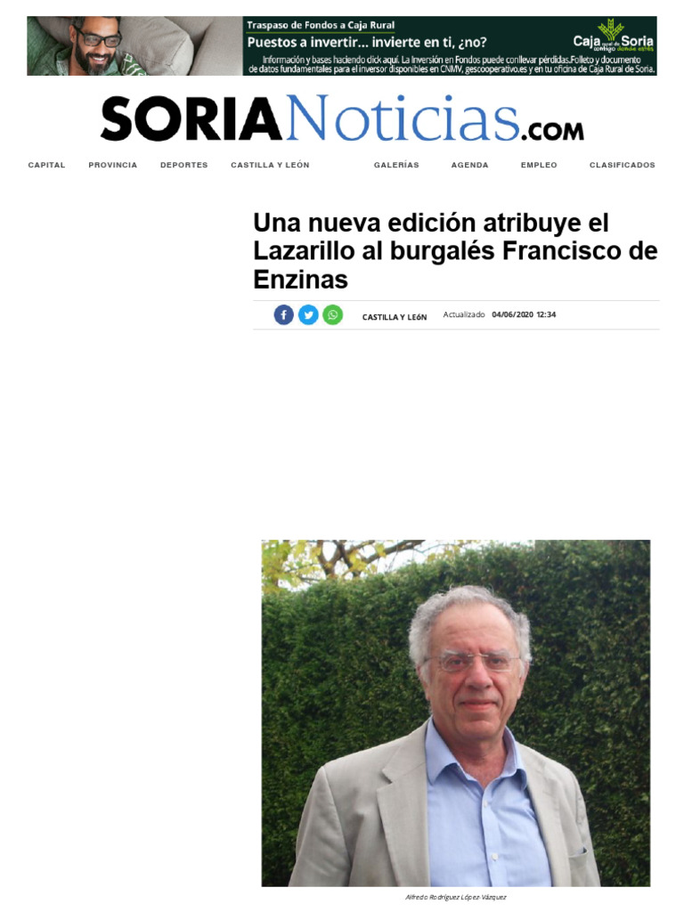 Una Nueva Edición Atribuye El Lazarillo Al Burgalés Francisco de ...