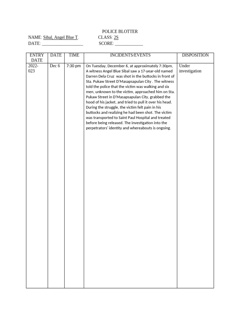 Shooting Incident Report: D'Masapsapulan | PDF