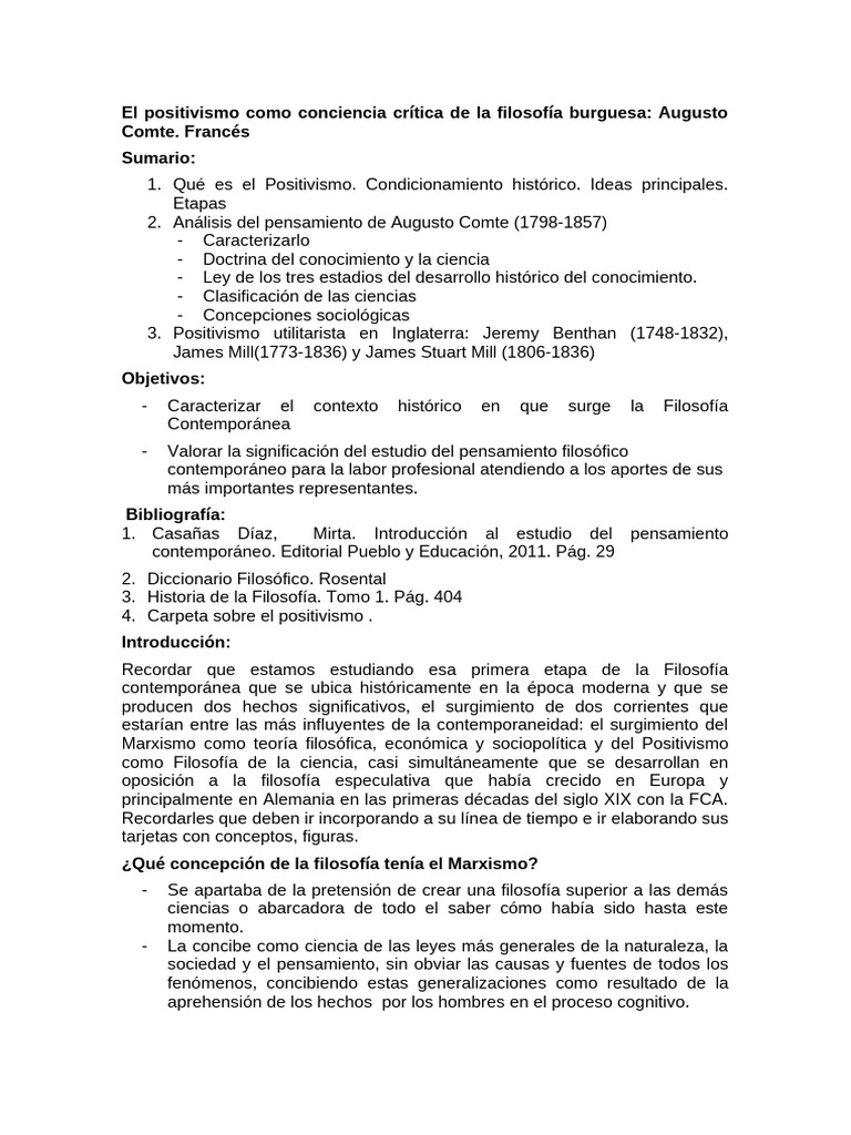 Clase Positivismo | PDF | Positivismo | Sociología