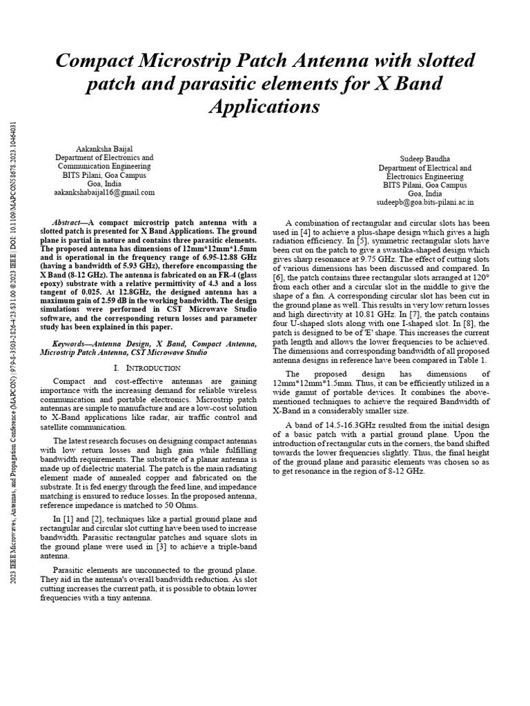 Compact Microstrip Patch Antenna With Slotted Patch and Parasitic ...