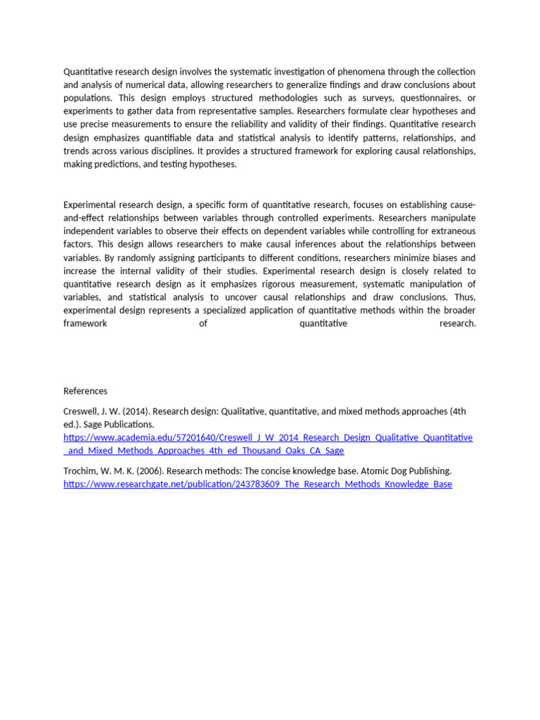 Quantitative Research Design Involves The Systematic Investigation of Phenomena Through The ...