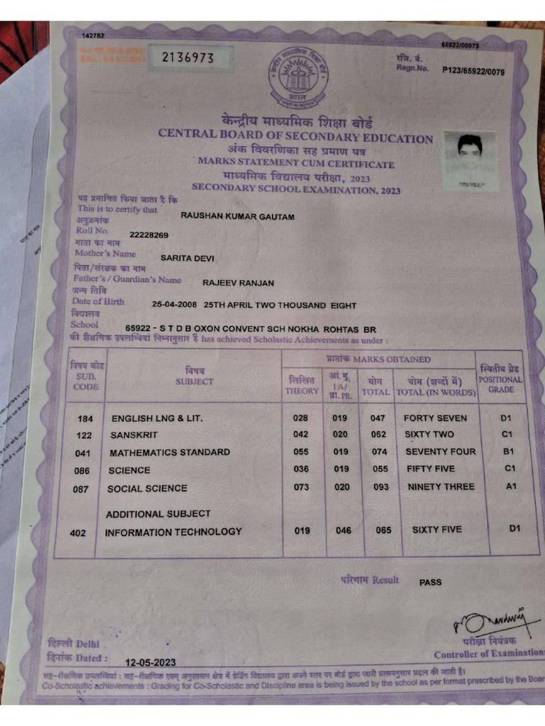 Class X Certificate | PDF