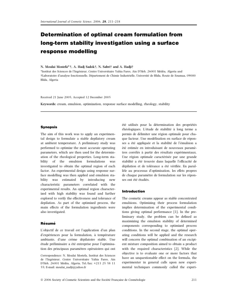 Determination of Optimal Cream Formulation From Long Term Stability ...