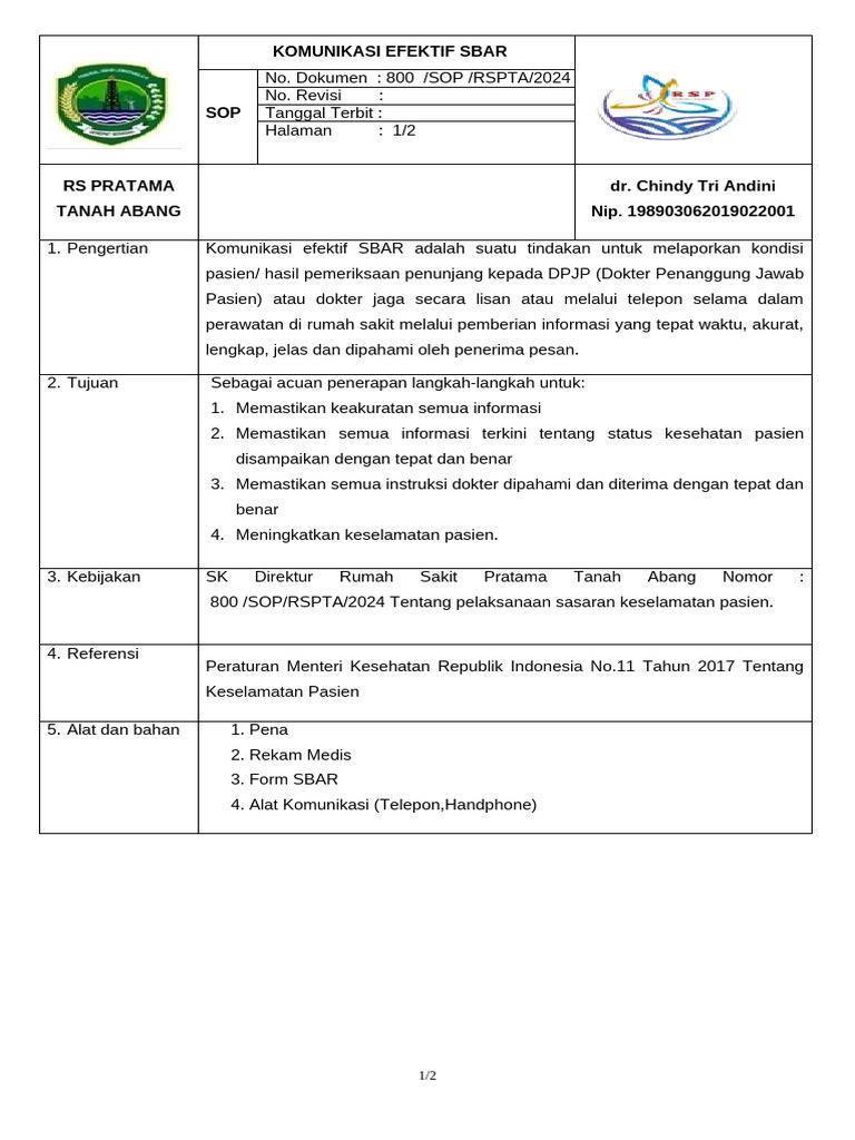 SOP SBAR Bab 3 | PDF
